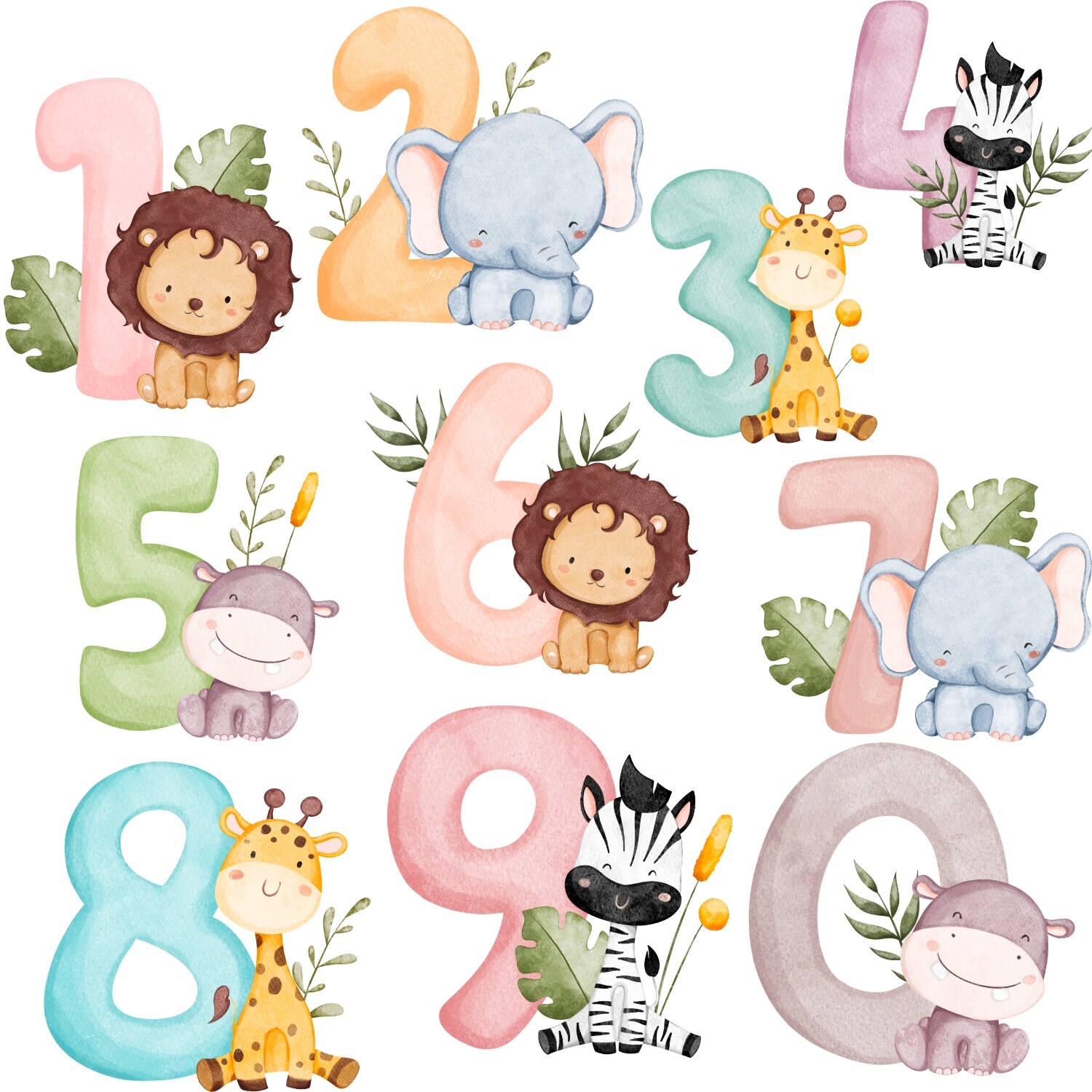 Watercolor Safari Animals Clipart, Cute Baby Safari Animals Clipart PNG ...