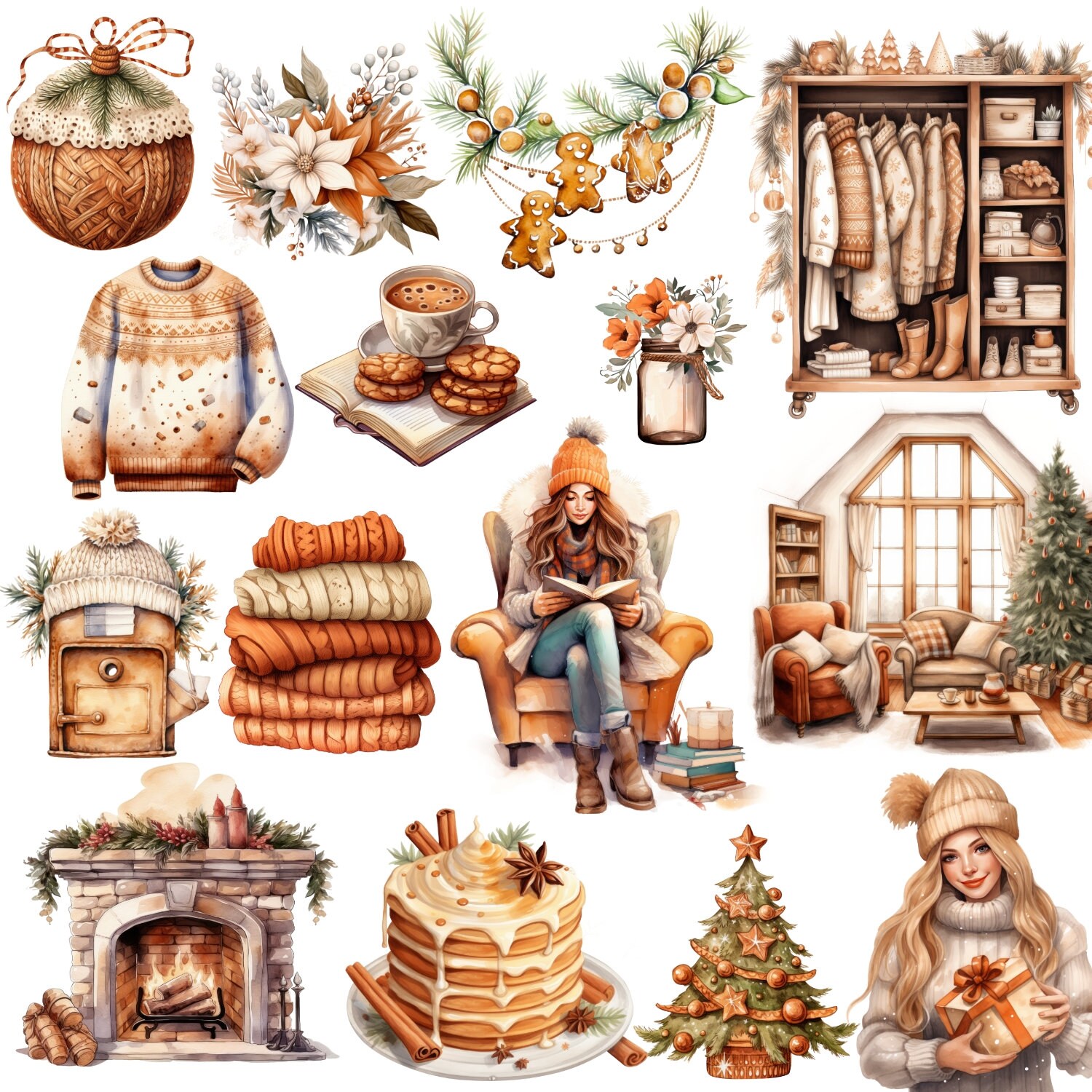 Cozy Winter Clipart Bundles Neutral Color Christmas Clipart - Etsy