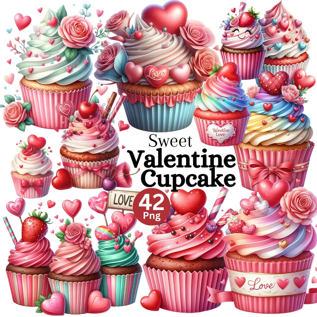 Watercolor Valentines Cupcake Clipart, Valentines Love Cupcake,be Mine ...