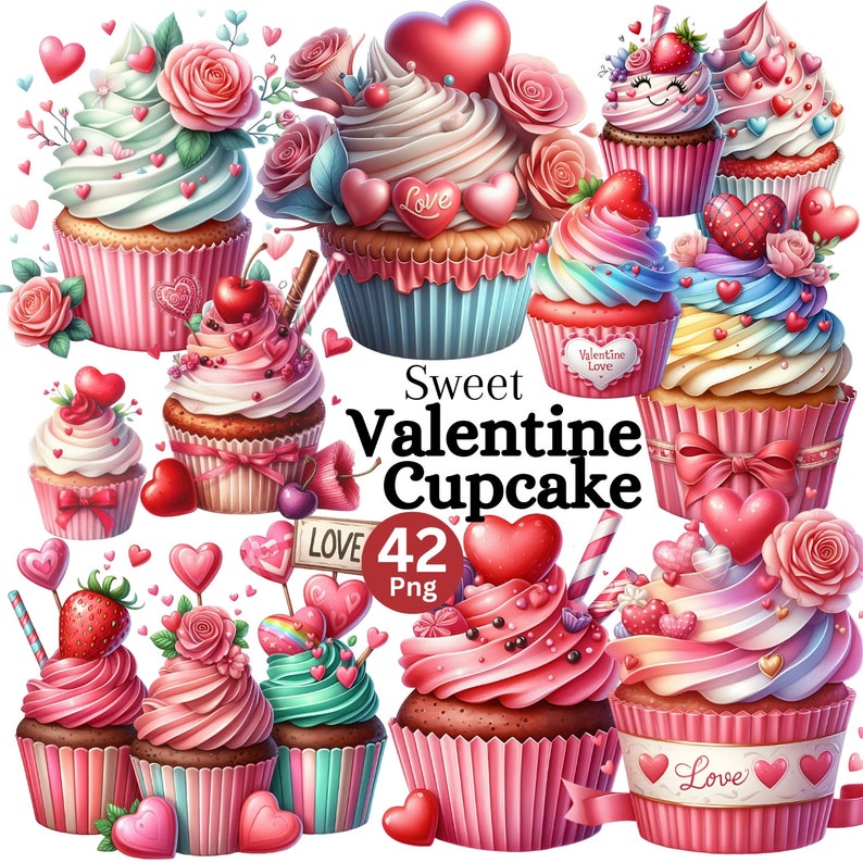 Watercolor Valentines Cupcake Clipart, Valentines Love Cupcake,be Mine ...