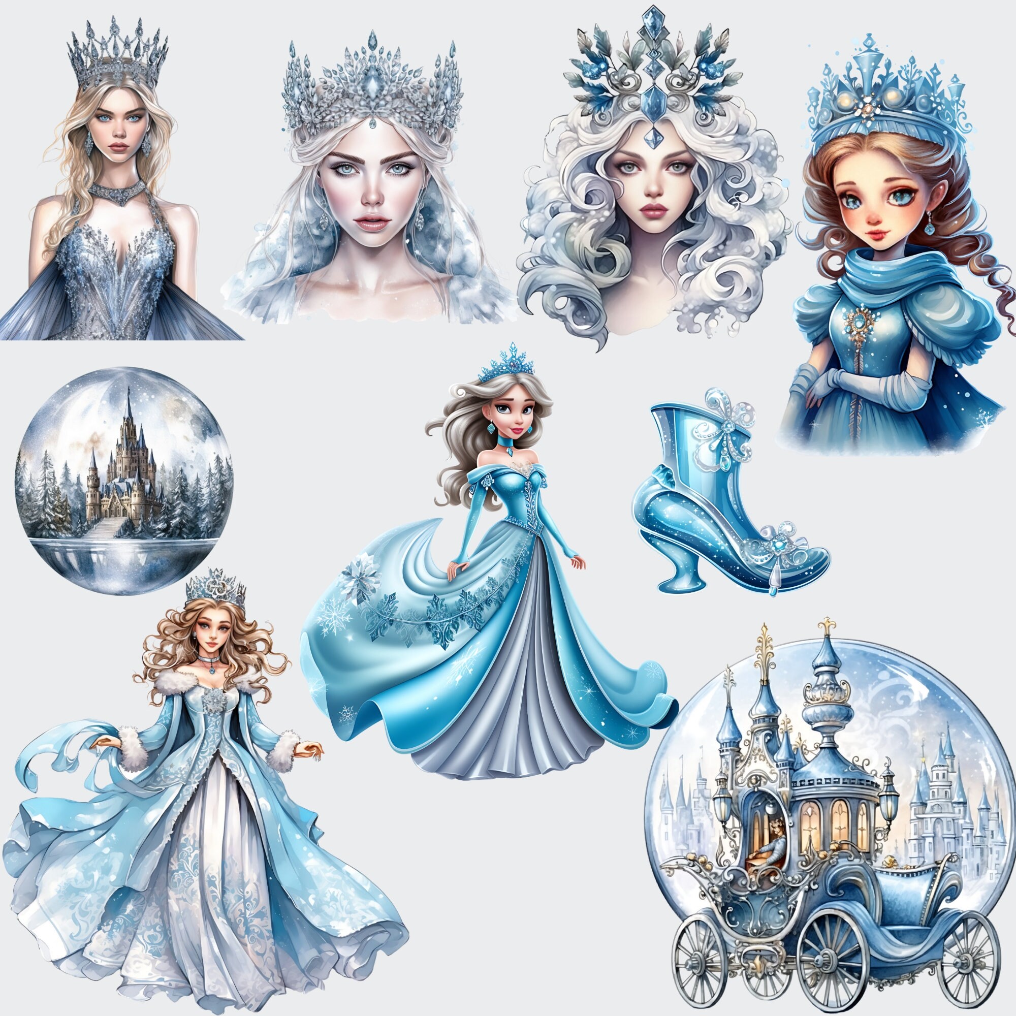 Watercolour Winter Princess Clipart Ice Fantasy PNG Digital Image ...