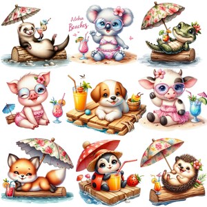 Beach Day Clipart Bundle, Watercolor Summer,cute Undersea, Vacation Png ...