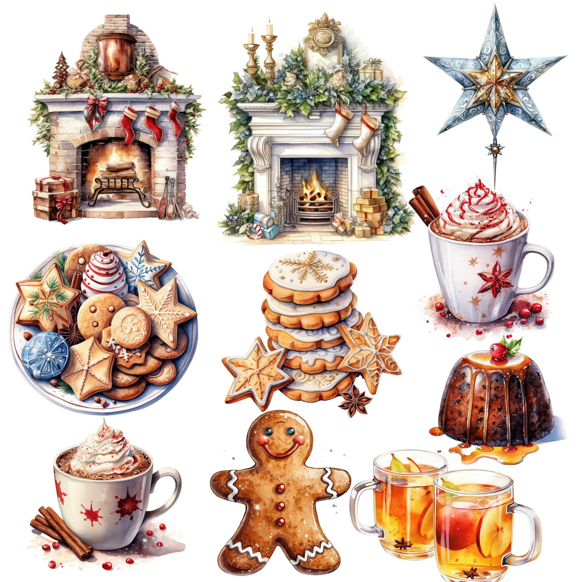 Christmas Tree PNG, Watercolor Clipart Bundle , Junk Journal, Digital ...