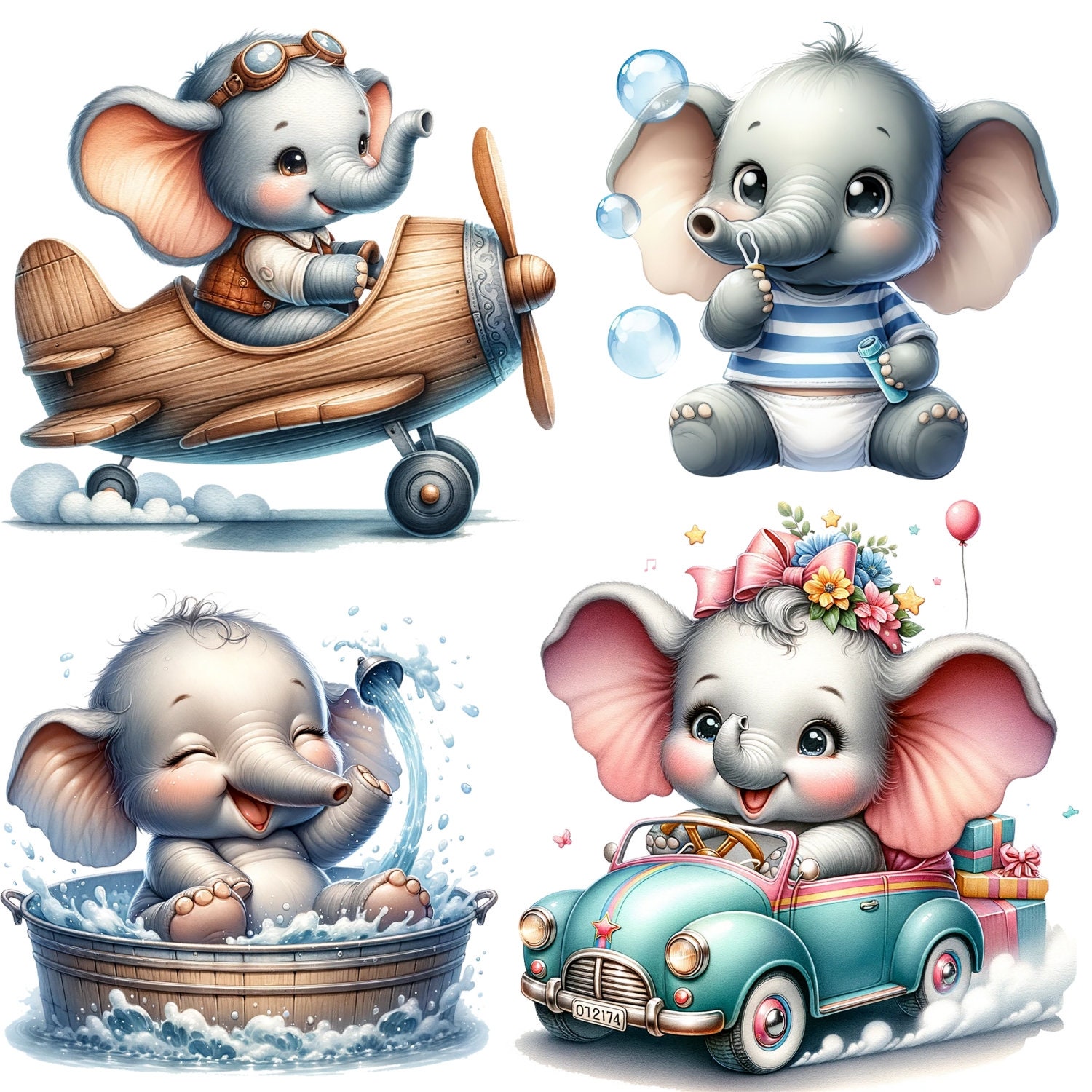 Cute Elephant Clipart, Watercolor Baby Boy Elephant Illustration,cute ...