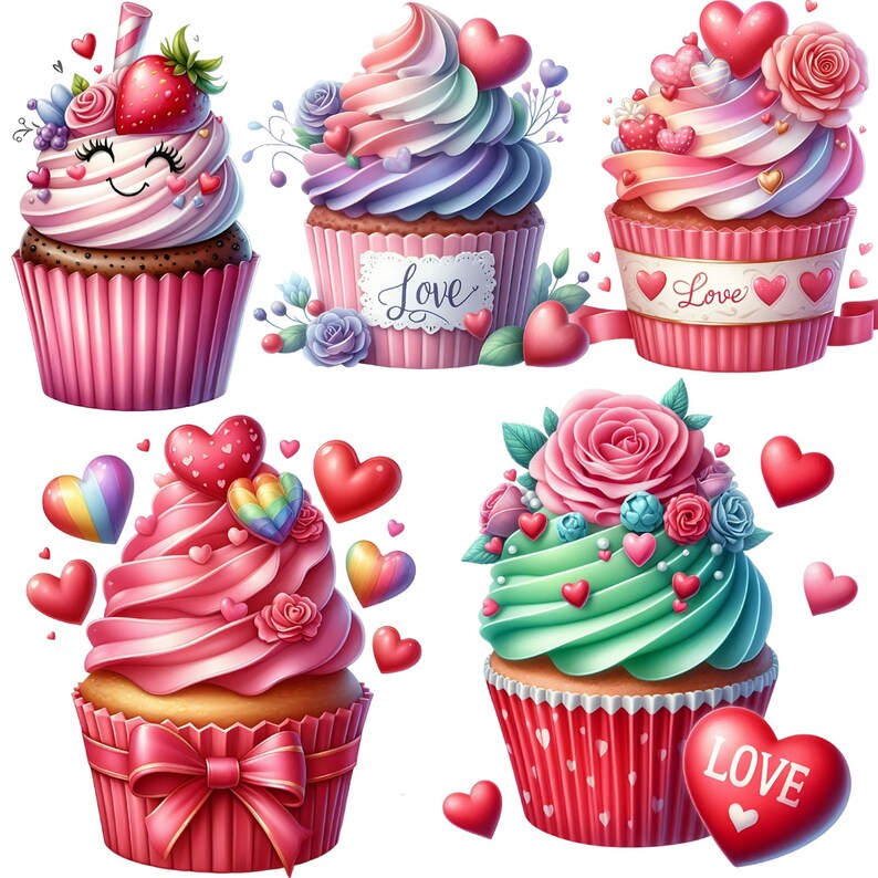 Watercolor Valentines Cupcake Clipart, Valentines Love Cupcake,be Mine ...