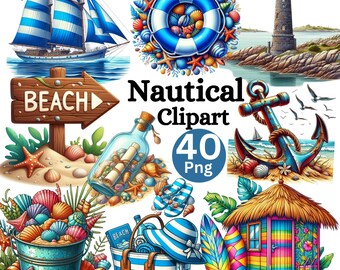 Watercolor Summer Images Clipart, 4 PNG and JPG Beach Clipart, Travel ...