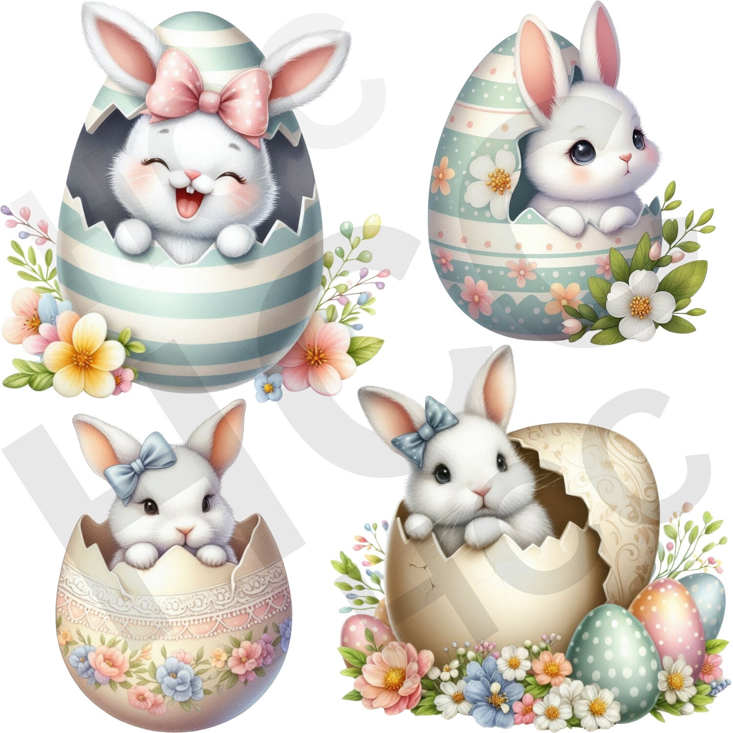 Watercolor Easter Bunnies Clipart, Spring Bundle,cute Baby Animals,png ...