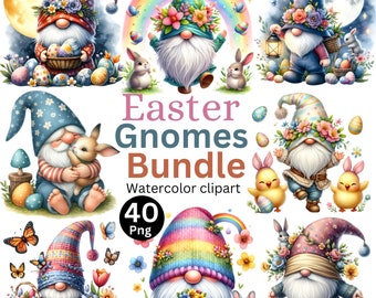 Watercolor Easter Gnome Collection Clipart, 15 PNG Easter Clipart ...