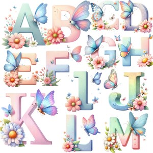 Watercolor Floral Alphabet Collection Clipart,36pngpastel Alphabet ...