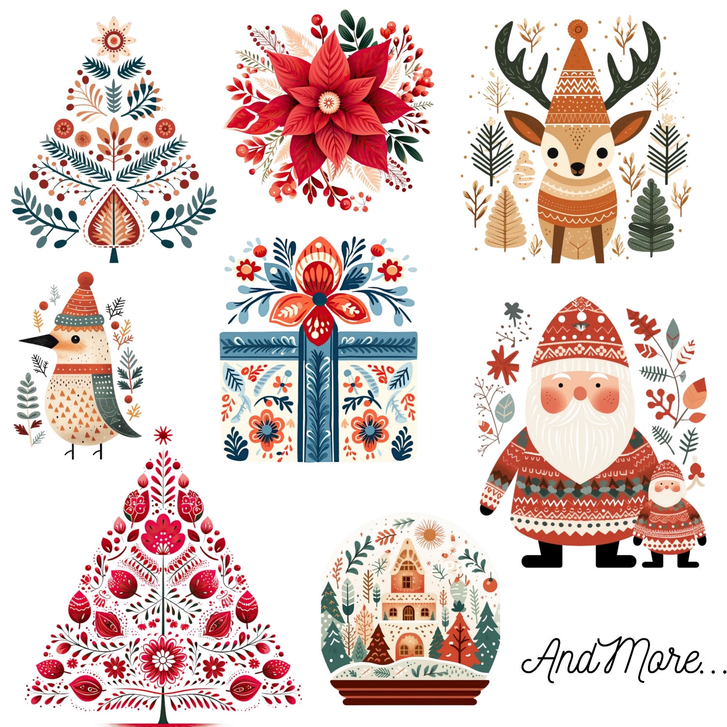 50PNG Watercolor Scandinavian Christmas Clipart, Christmas Flok Art ...
