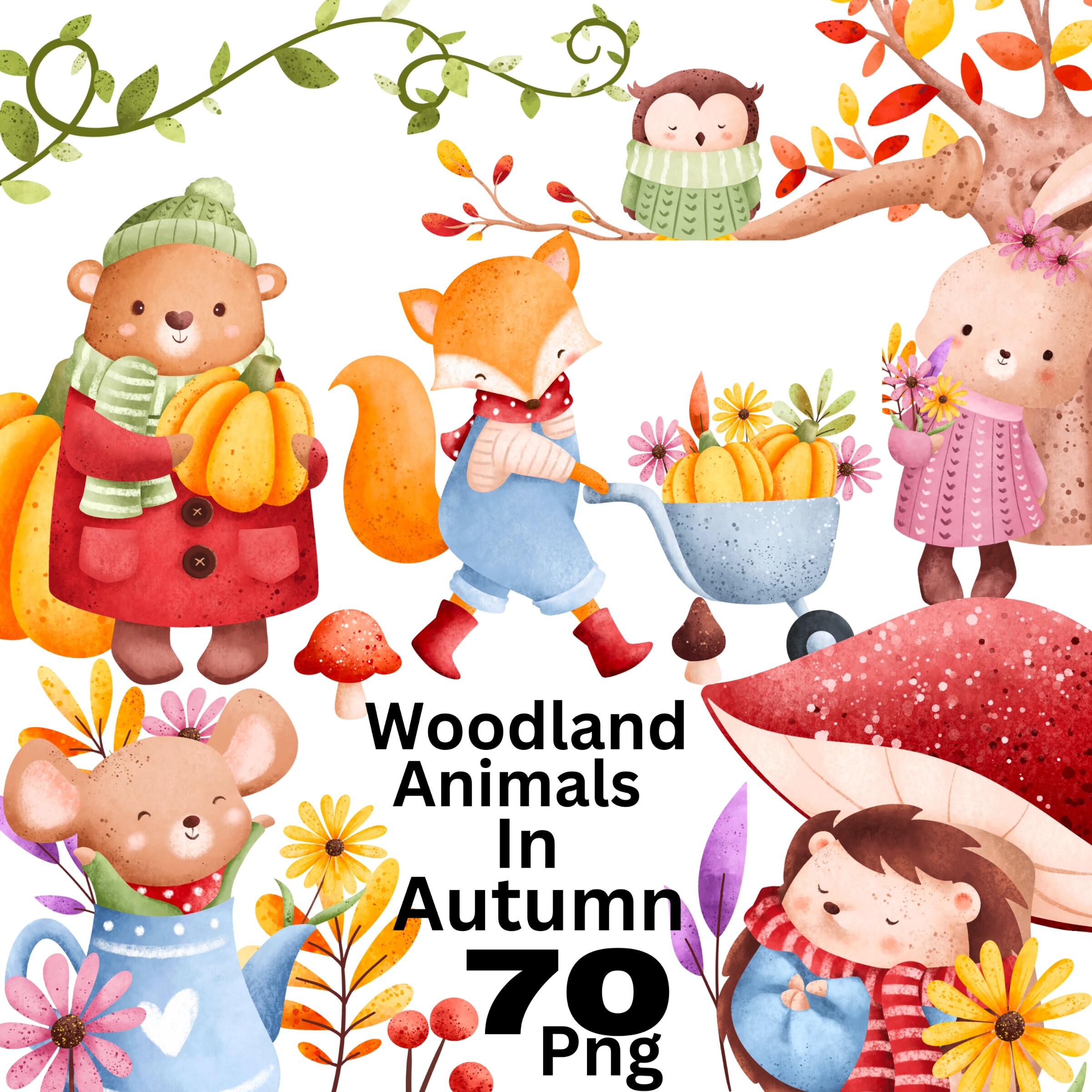 Autumn Forest Animals Clipart Set, Woodland Animals in Autumn Forest ...