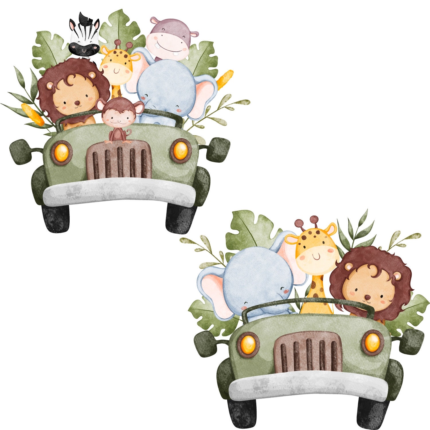 Watercolor Safari Animals Clipart, Cute Baby Safari Animals Clipart PNG ...