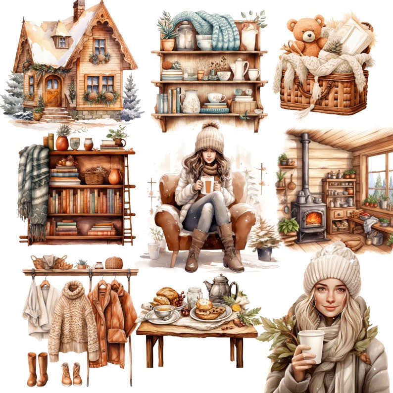 Cozy Winter Clipart Bundles Neutral Color Christmas Clipart - Etsy