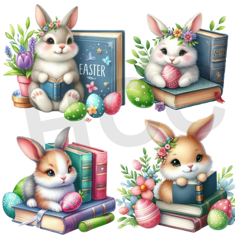 Watercolor Floral Bunnies Collection Clipart,15png Nursery Spring ...