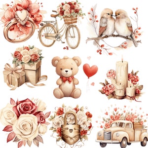 Watercolor Valentine's Day Clipart, Watercolor Romantic Clipart,red ...