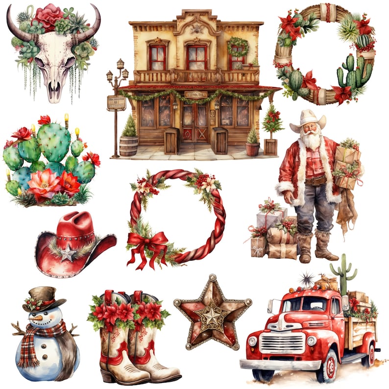 Wild Western Cowboy Santa Christmas Png Clipart, Incl Cowboy, Cowgirl ...