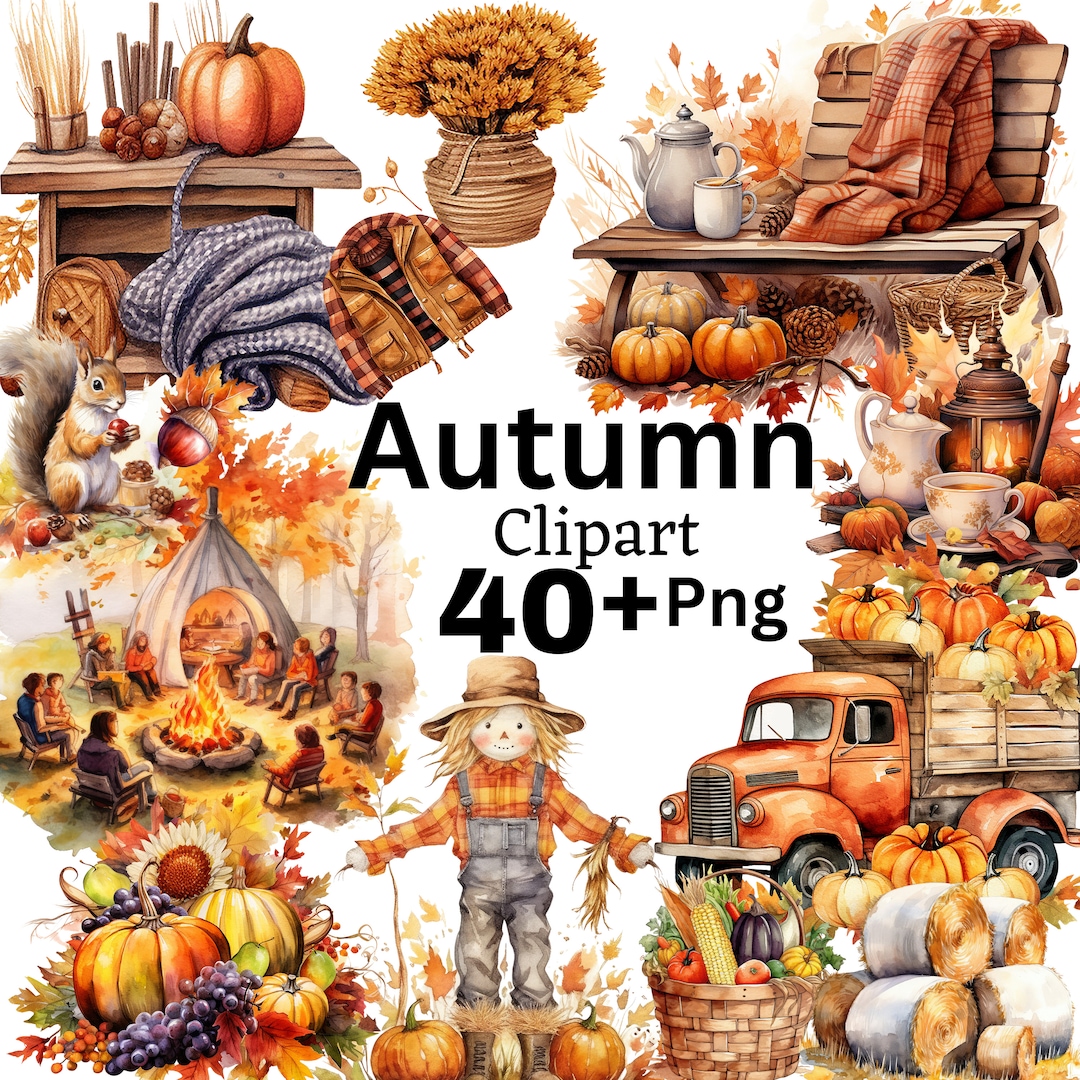 Cozy Fall Clipart Set, Watercolor Autumn Clipart Png, Autumn Vibes ...