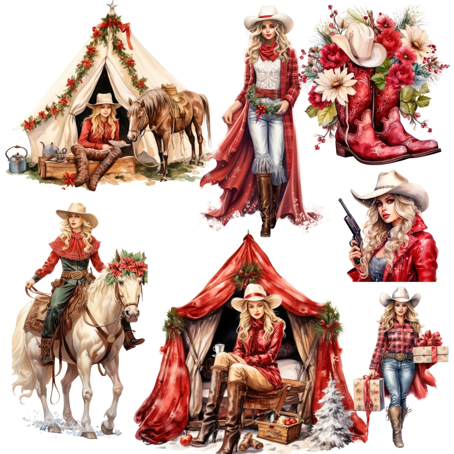 Wild Western Cowboy Santa Christmas Png Clipart, Incl Cowboy, Cowgirl ...