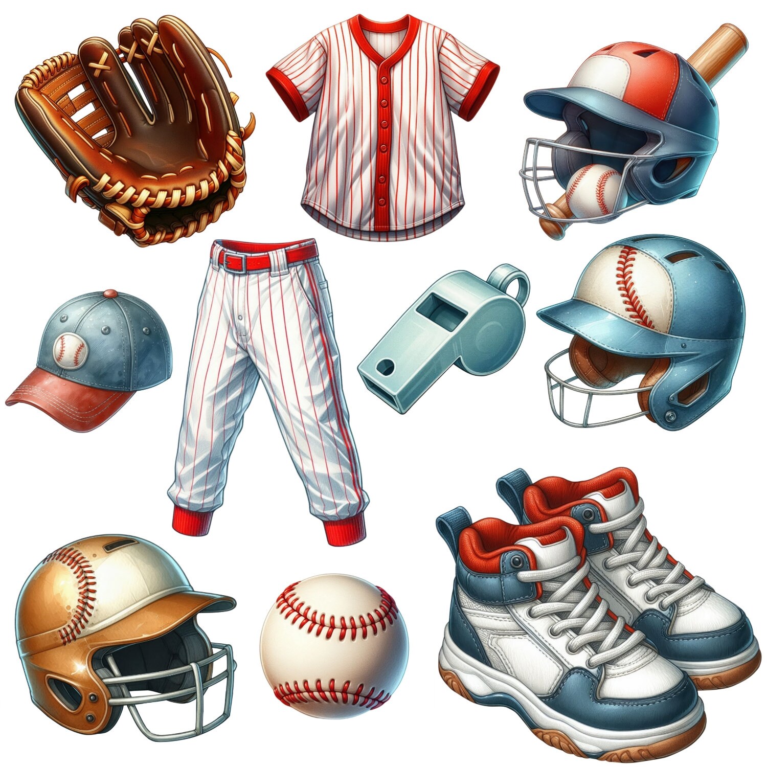 Baseball Watercolor Clipart Bundle 50 PNG Baseball Equipment Images ...