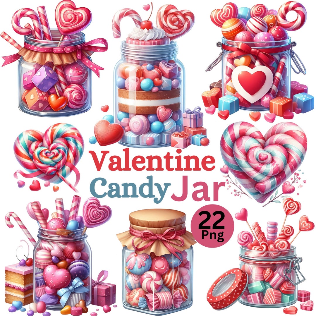 Watercolor Valentines Chocolates Clipart, Candy Jar Valentines Day ...
