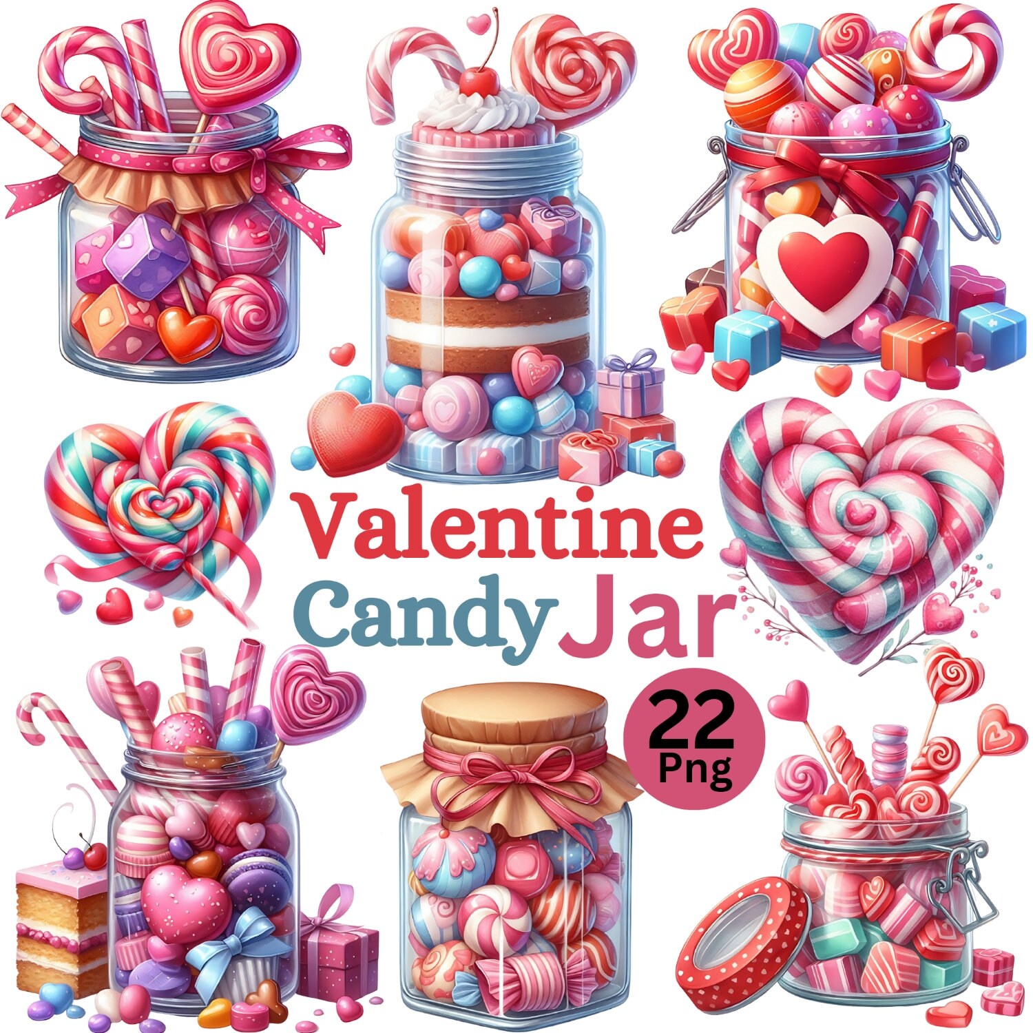 Watercolor Valentines Chocolates Clipart, Candy Jar Valentines Day ...