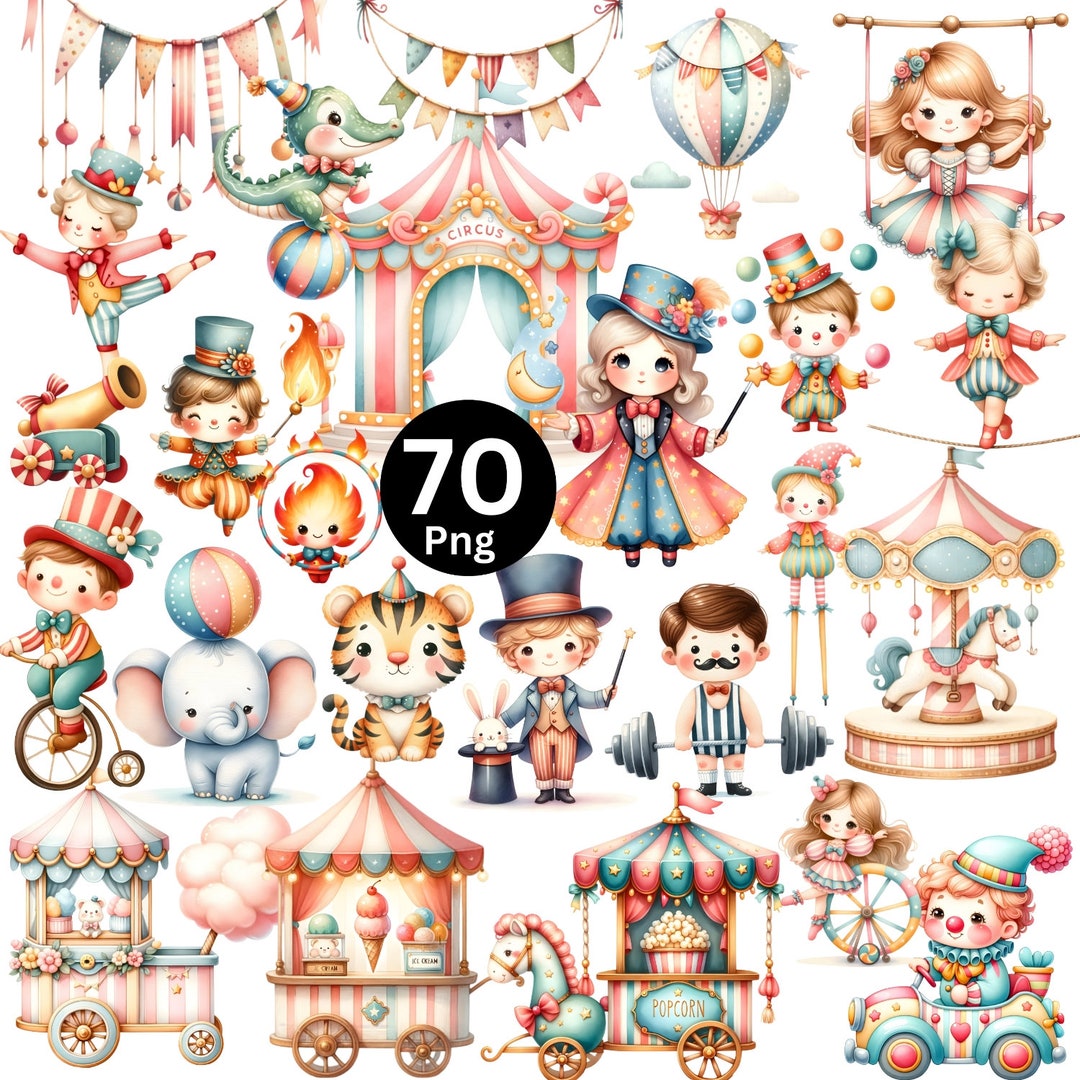 Circus Watercolor Clipart Set, Animals Illustration, Little Clown ...
