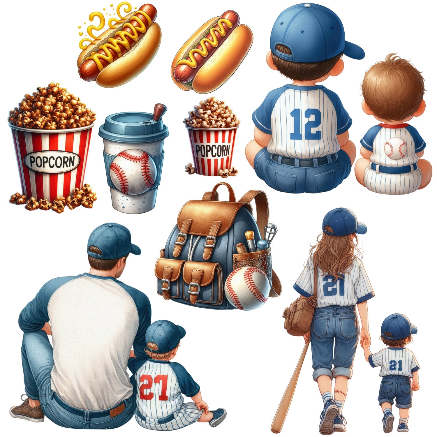 Baseball Watercolor Clipart Bundle 50 PNG Baseball Equipment Images ...