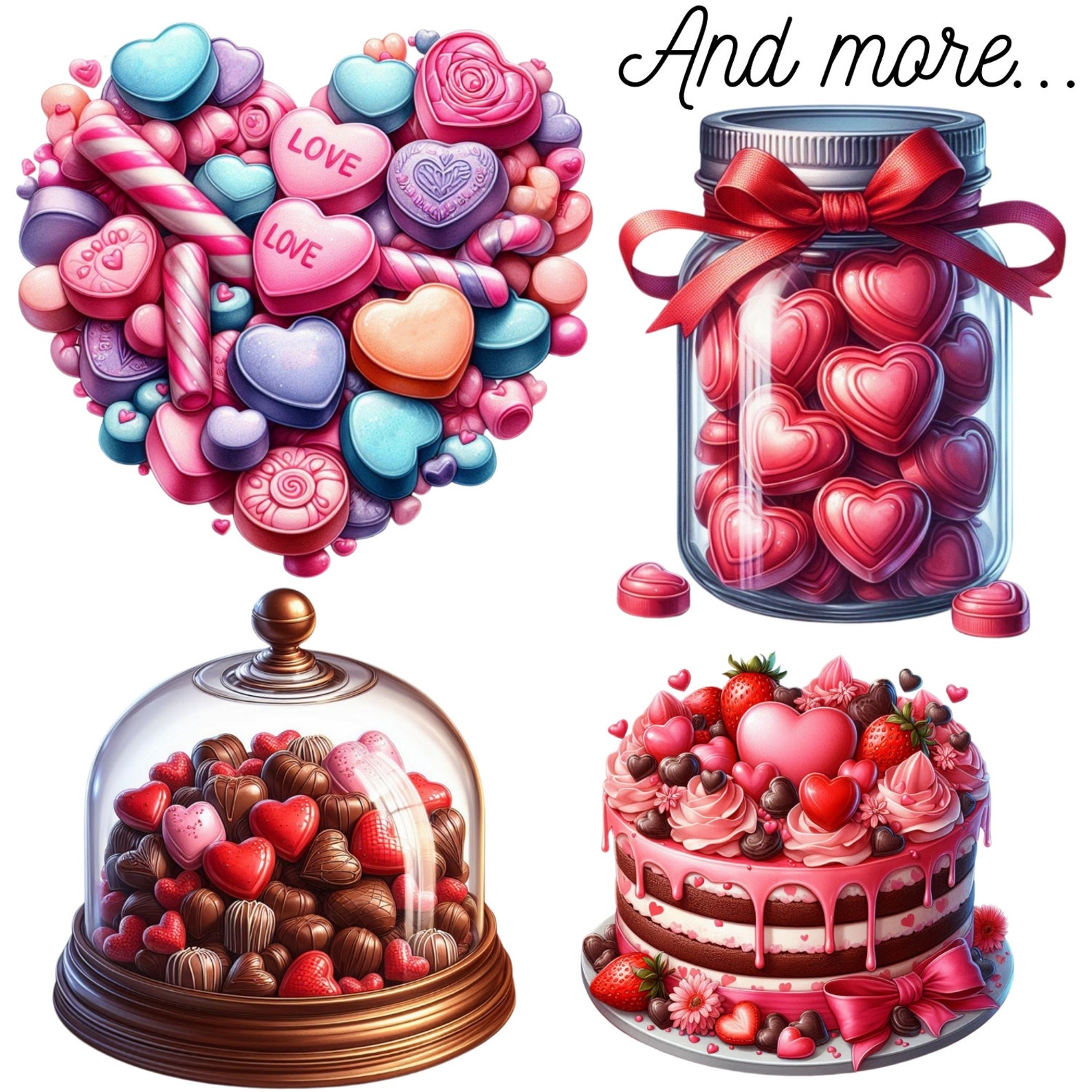 Watercolor Cute Valentines Collection Clipart,30png Valentines Day ...