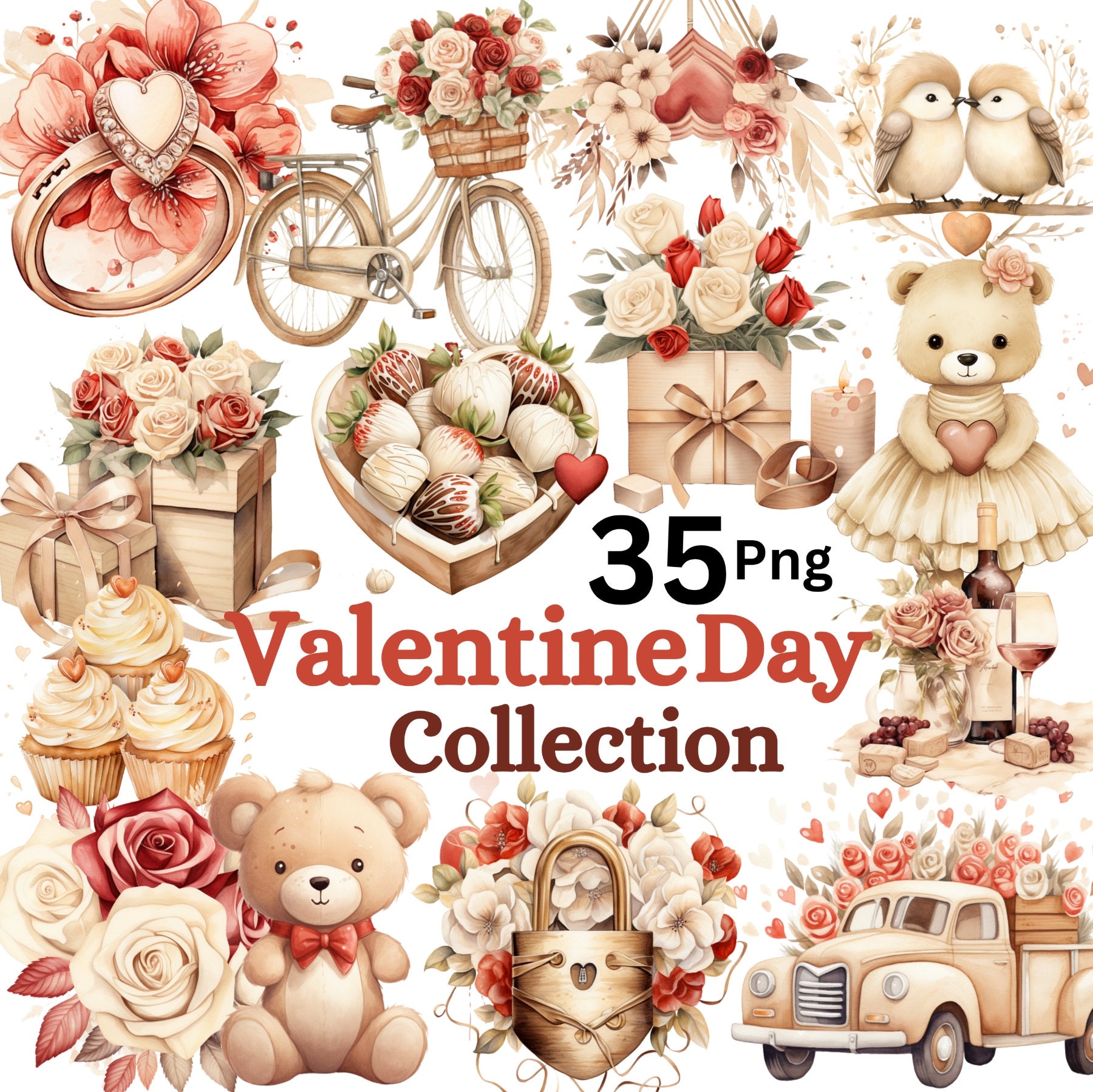 Watercolor Valentine's Day Clipart, Watercolor Romantic Clipart,red ...