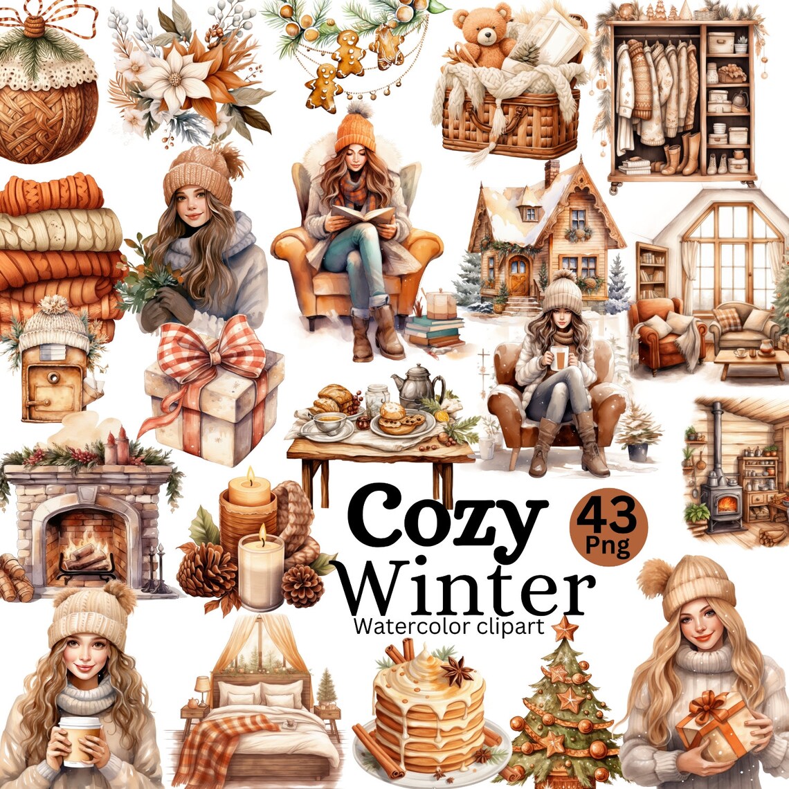 Cozy Winter Clipart Bundles Neutral Color Christmas Clipart - Etsy