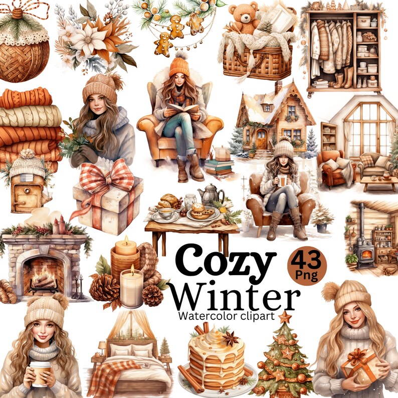 Cozy Winter Clipart Bundles Neutral Color Christmas Clipart - Etsy