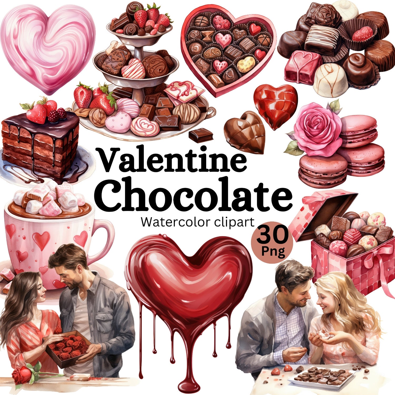 Watercolor Valentine's Day Clipart Watercolor Romantic - Etsy