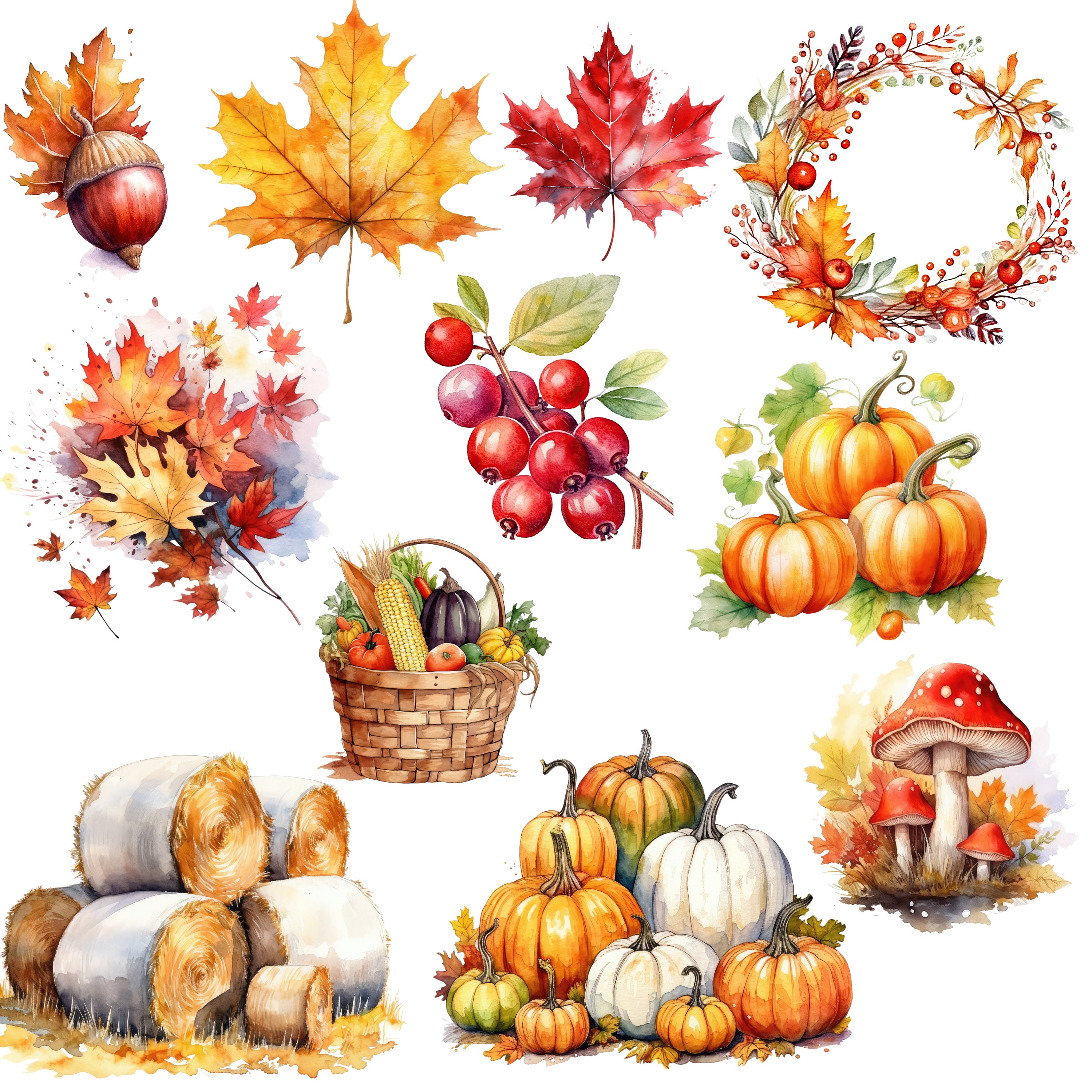 Cozy Fall Clipart Set, Watercolor Autumn Clipart Png, Autumn Vibes ...