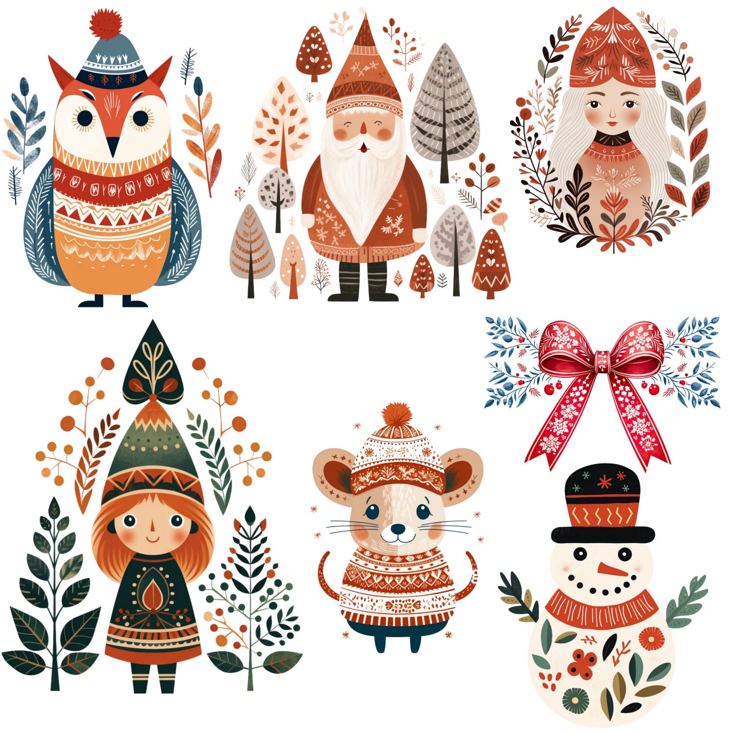 50PNG Watercolor Scandinavian Christmas Clipart, Christmas Flok Art ...