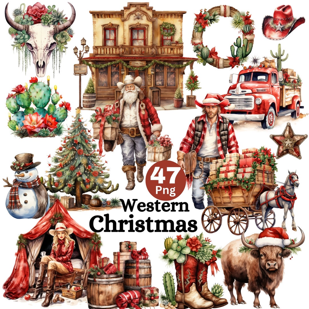 Wild Western Cowboy Santa Christmas Png Clipart, Incl Cowboy, Cowgirl ...