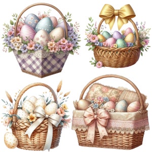 Easter Baskets Watercolor Clipart Bundle 25 PNG Floral Egg Basket ...
