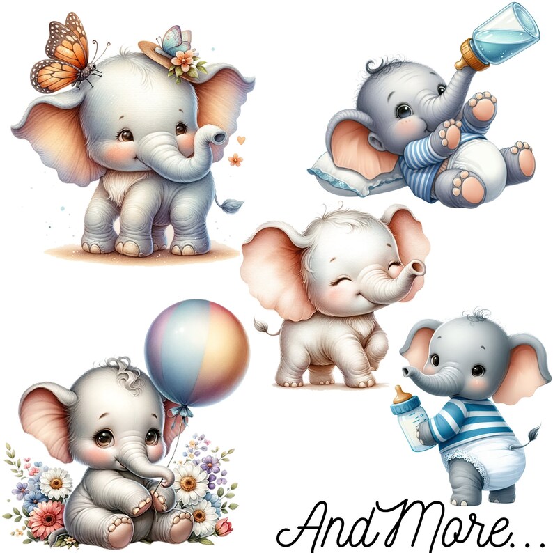 Cute Elephant Clipart, Watercolor Baby Boy Elephant Illustration,cute ...