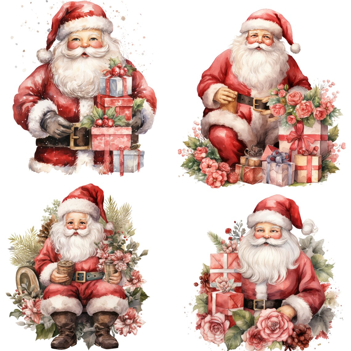 26PNG Watercolour Santa Claus Clipart Christmas Clip Art - Etsy