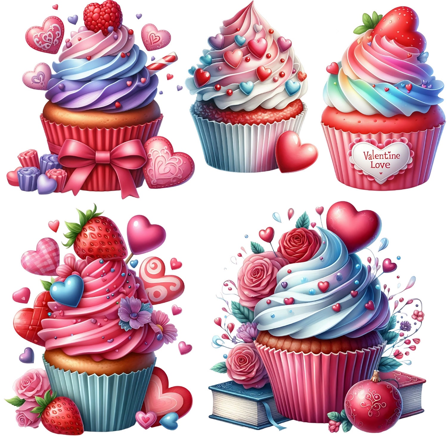 Watercolor Valentines Cupcake Clipart, Valentines Love Cupcake,be Mine ...