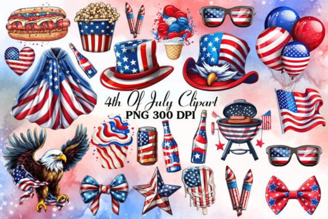 Fourth of July Watercolor Clipart, Patriotic 4th of July Png, American ...