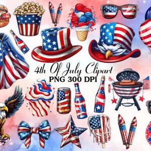 Fourth of July Watercolor Clipart, Patriotic 4th of July Png, American ...