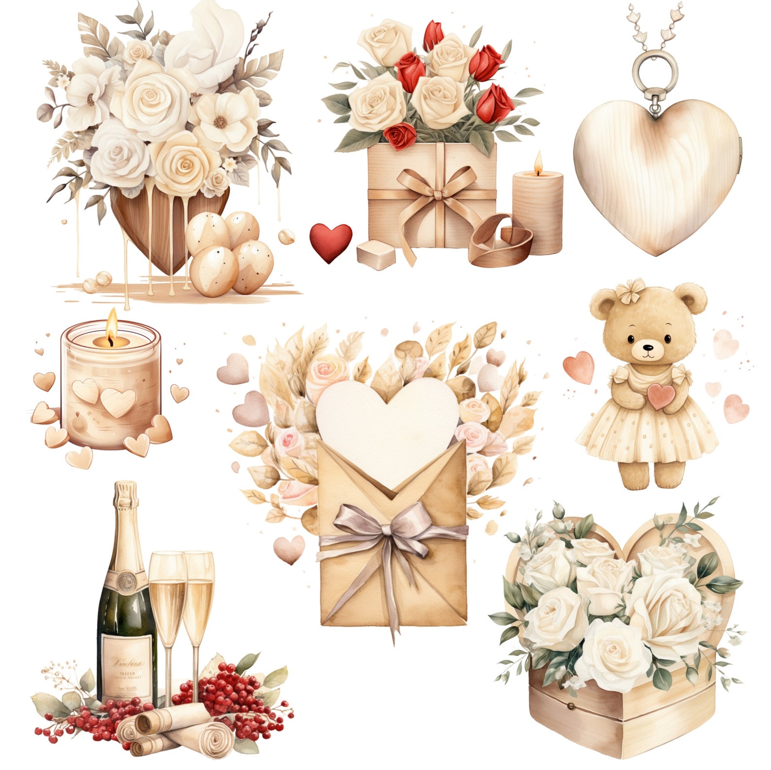 Watercolor Valentine's Day Clipart, Watercolor Romantic Clipart,red ...