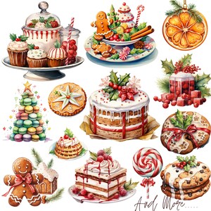 45PNG Watercolor Christmas Dessert Clipart, Christmas Sweets Clip Art ...