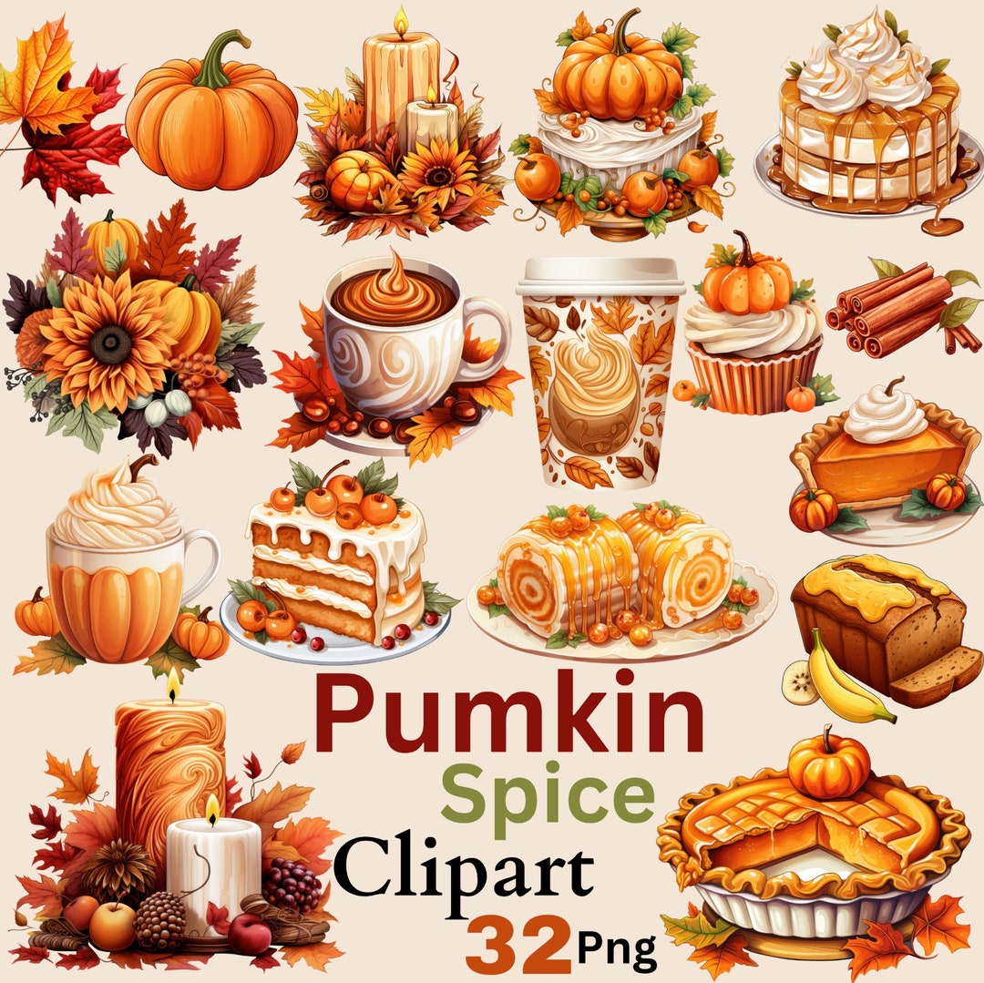 Watercolor Pumpkin Spice Clipart, Autumn and Fall Holiday Treats ...