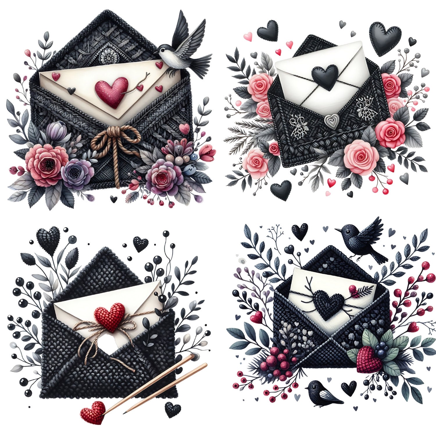 Watercolor Valentine's Day Clipart, Watercolor Romantic Clipart,red ...