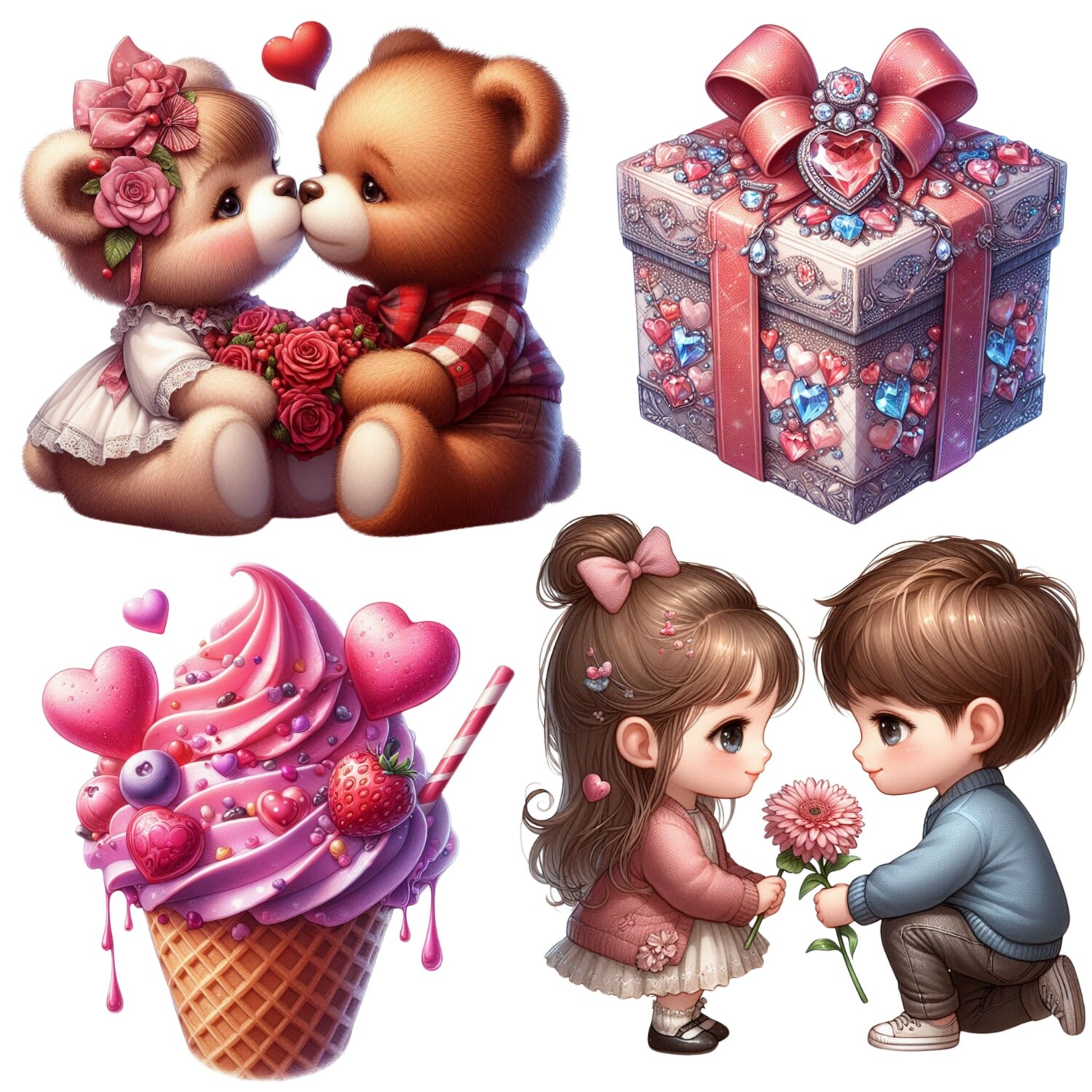 Watercolor Cute Valentines Collection Clipart,30png Valentines Day ...