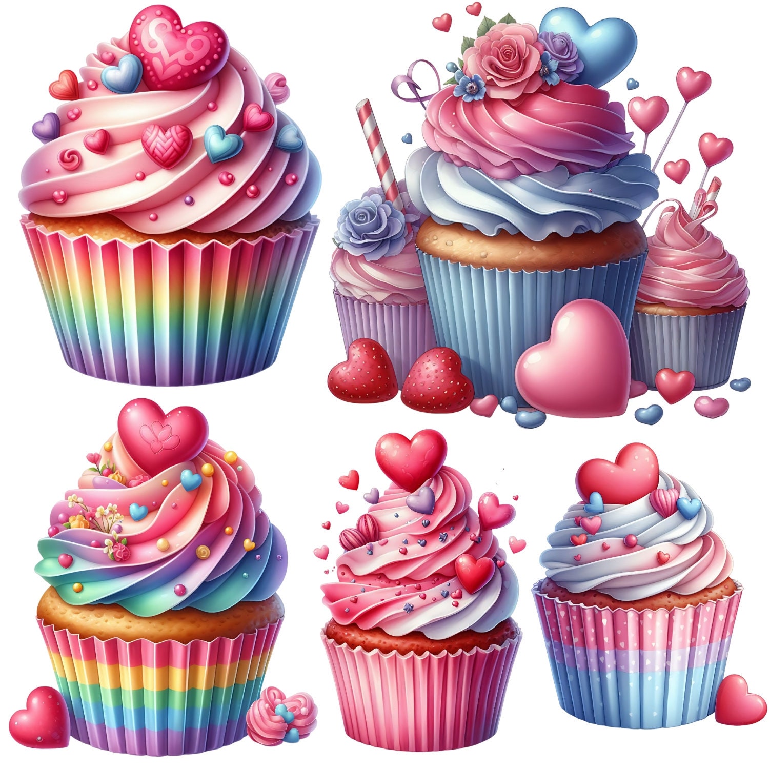 Watercolor Valentines Cupcake Clipart, Valentines Love Cupcake,be Mine ...