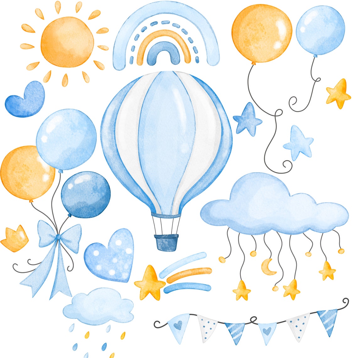 Watercolor Baby Boy Clipart, Newborn Baby, Nursery Clipart, Baby Decor ...