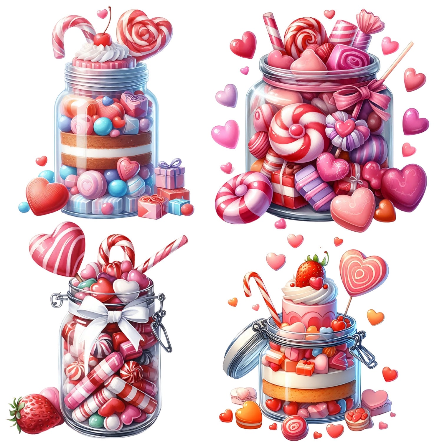 Watercolor Valentines Chocolates Clipart, Candy Jar Valentines Day ...