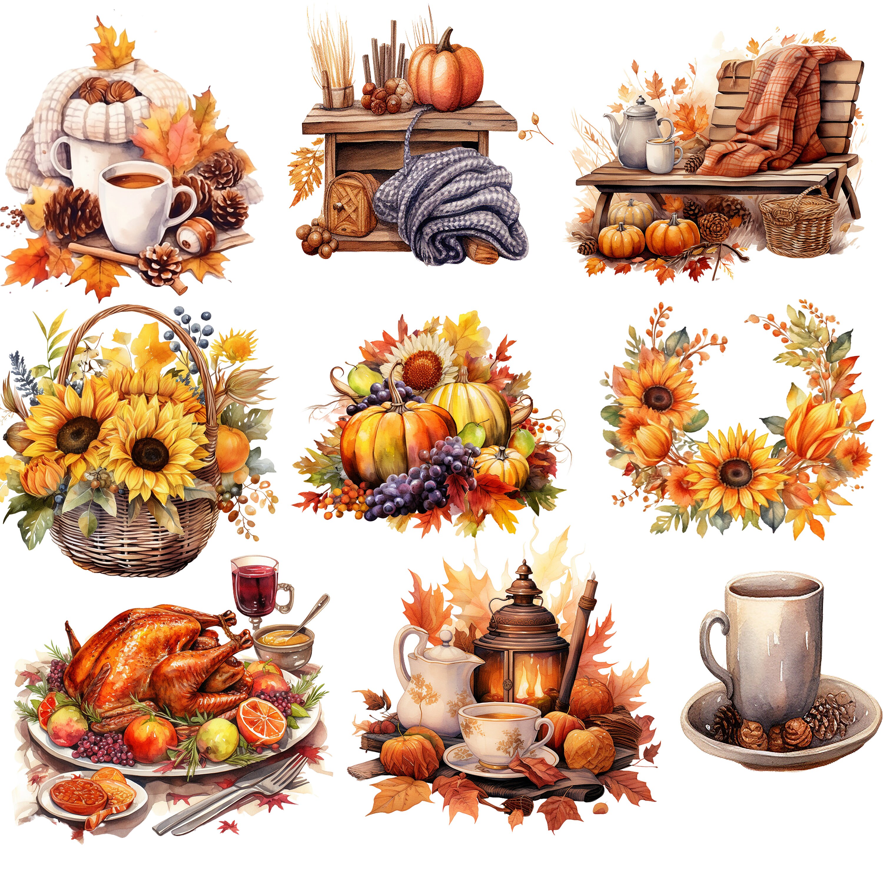 Cozy Fall Clipart Set, Watercolor Autumn Clipart Png, Autumn Vibes ...